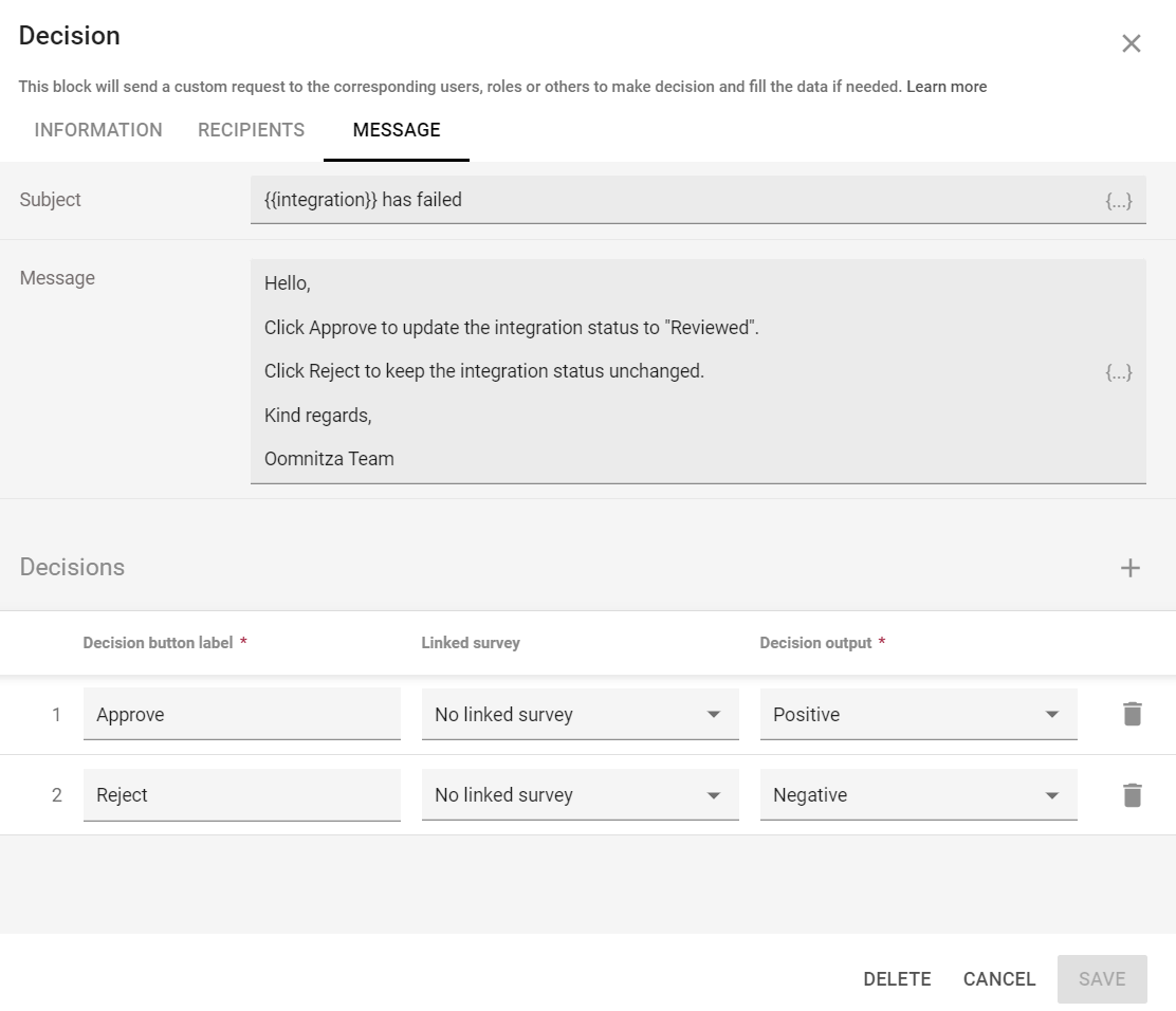 Updating The Status Of An Integration Oomnitza Documentation
