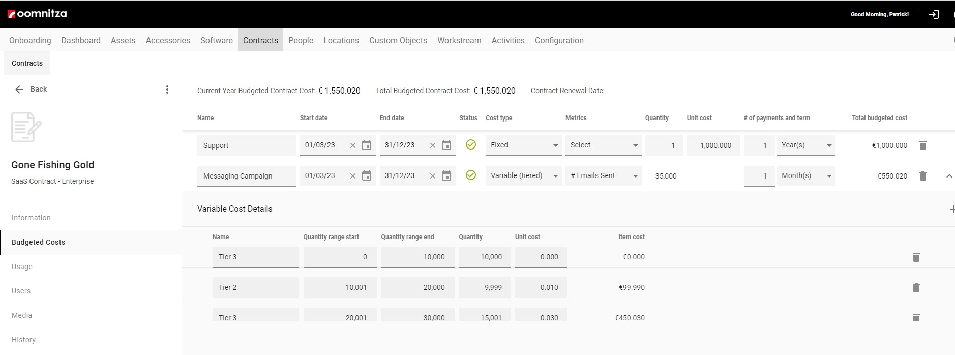 Adding budgeted costs for SaaS contracts – Oomnitza Documentation