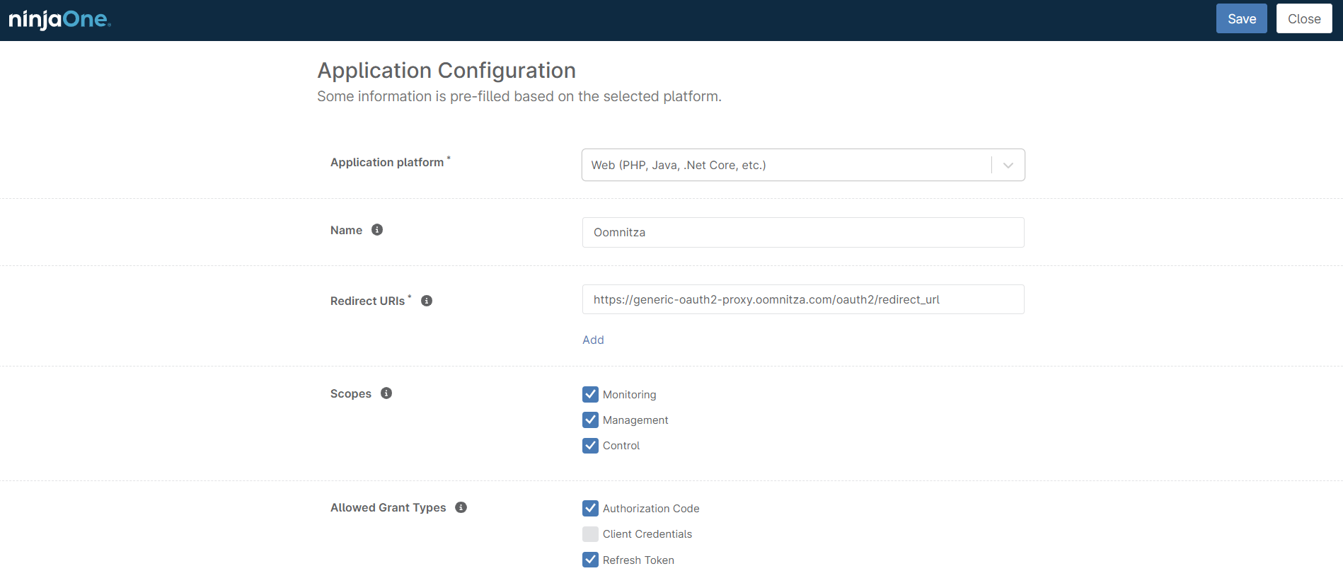 Adding your NinjaRMM credentials to Oomnitza – Oomnitza Documentation