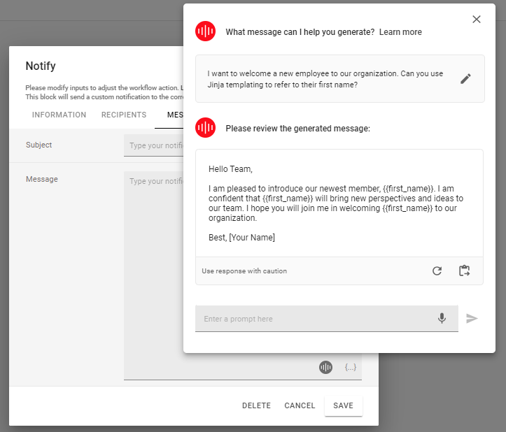 Using the Assistant to create notification messages – Oomnitza Documentation