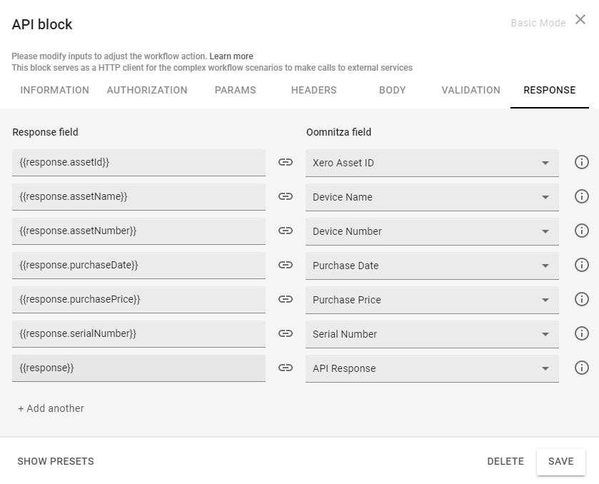 Creating workflows for Xero assets – Oomnitza Documentation