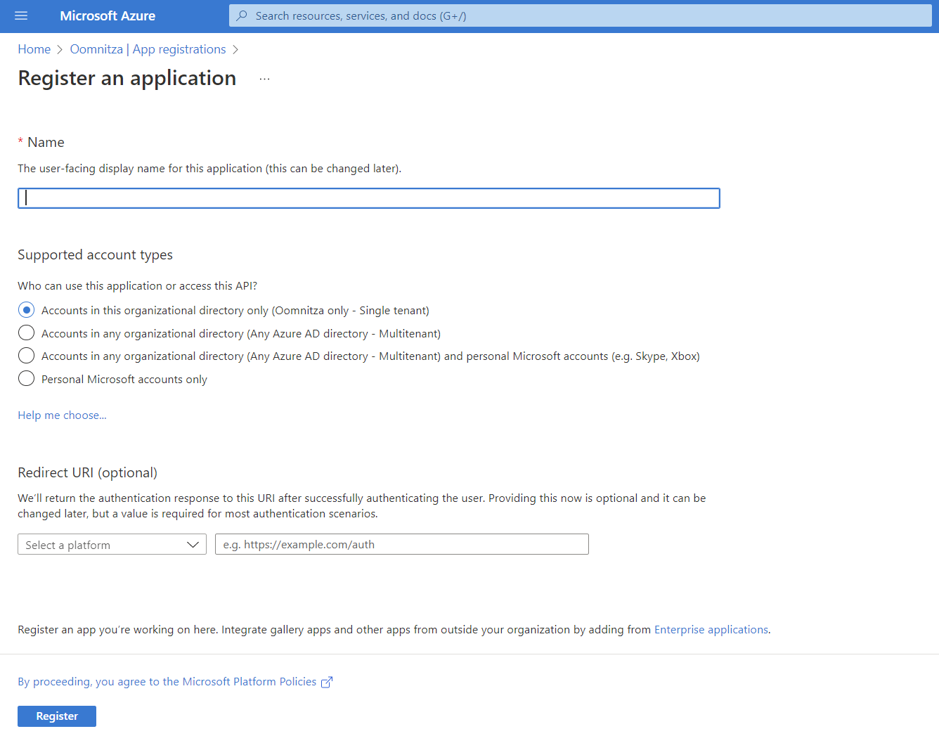 Generating OAuth2.0 credentials in Azure – Oomnitza Documentation